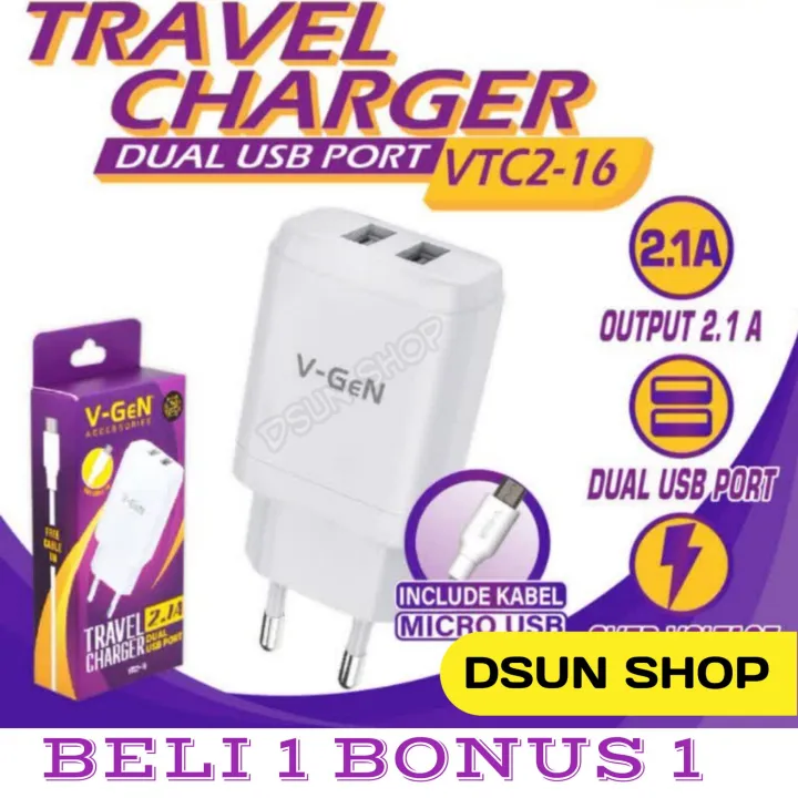 Charger Dual port Usb Vgen 2.1A VTC2-16 micro | Lazada Indonesia