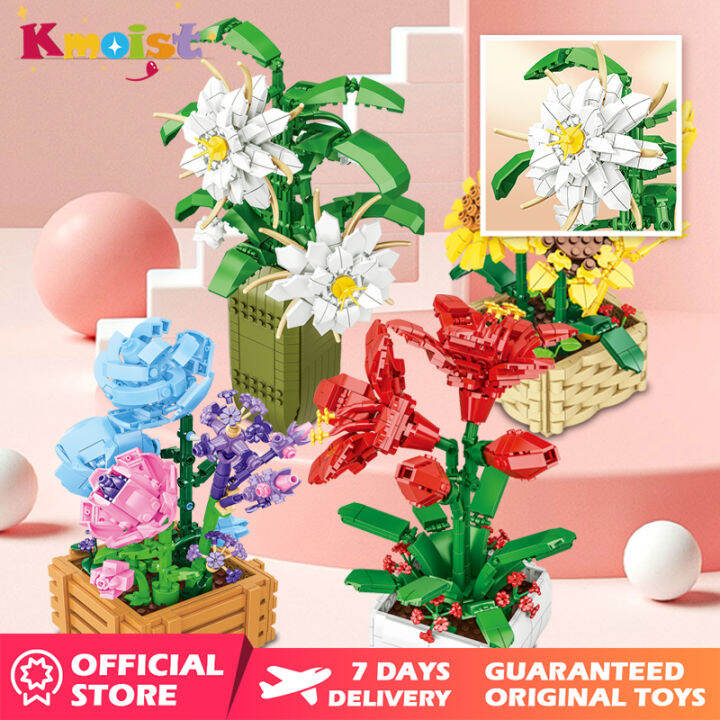 Kmoist ดอกไม้บล็อคก่อสร้างพร้อมกล่องเดิมตัวต่อของเล่นบล็อคก่อสร้างกระถางแบบทำมือสำหรับเด็กเด็ก ...