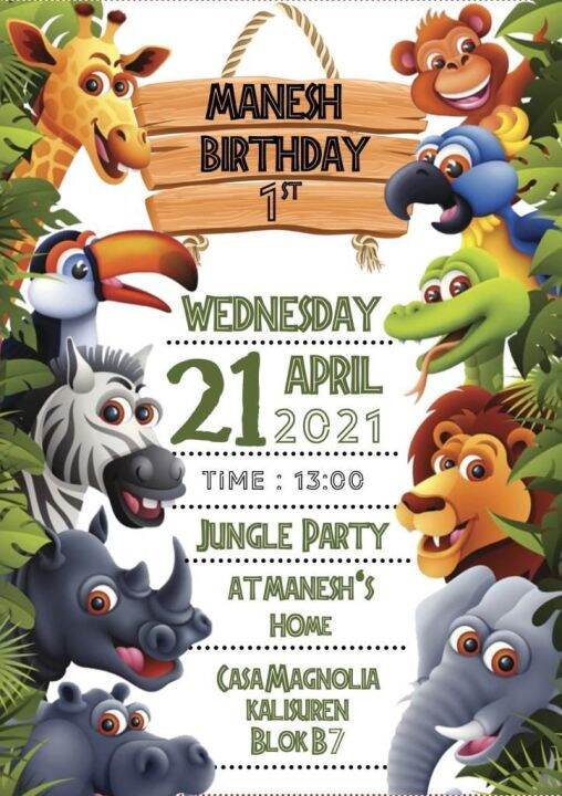 Birthday Invitation / Undangan Ulang tahun Anak Tema Zoo Jungle ...