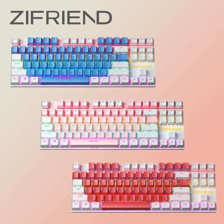 Zifriend KY400 87 Keys Mechanical Keyboard Ergonomic Design 24 Light Effects RGB Backlit Gaming ...