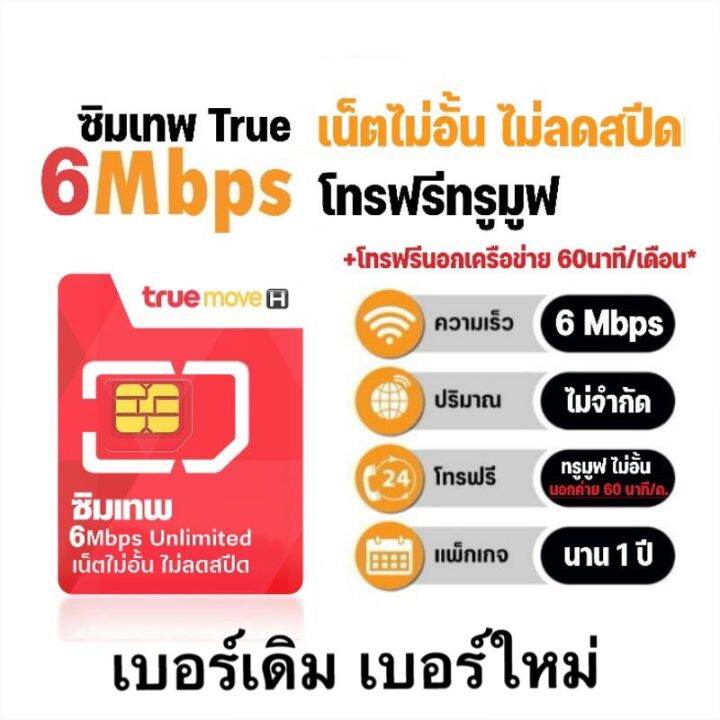 ซิมเทพ ซิมรายปี 6mbps ไม่อั้นไม่ลดสปีด โทรฟรีทรู, โทรฟรีนอกเครือข่าย นาน 1 ปี เบอร์เดิมรายปี ...