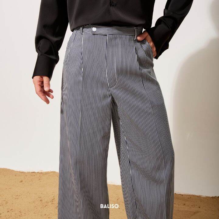 BALISO Double Pleated Striped Trouser กางเกงขายาวผู้ชาย | Lazada.co.th