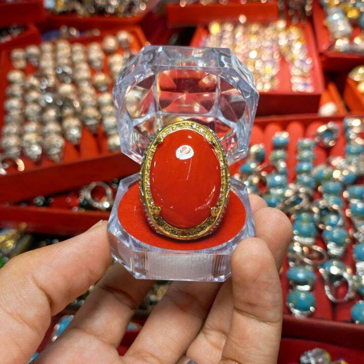 Batu cincin merah marjan babon kristal,kualitas top,ikatan titanium ...