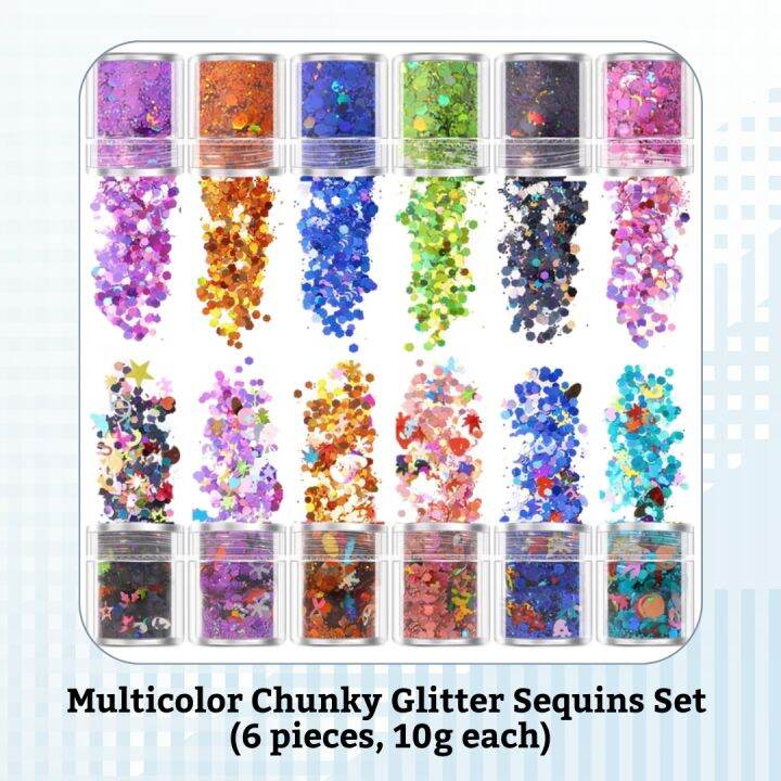 6pcs Chunky Multicolor Aurora Glitter Sequins Color Shifting Opalescent ...