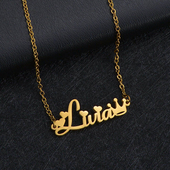 Kalung liontin nama mahkota custom (bisa di ukir nama mu) COD | Lazada ...