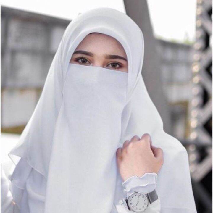 SET TUDUNG (Bawal + Purdah) Heavy Chiffon Putih/Pure White Bidang 55 ...