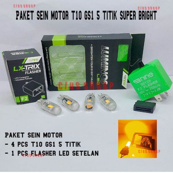 LUMINOS PAKET SEIN MOTOR T10 GS1 SUPER TERANG + FLASHER LED SETELAN SEIN MOTOR TINGGAL PASANG ...