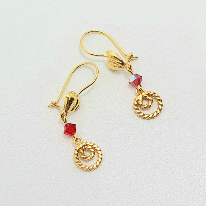 Anting Desi Emas Muda Bandul Ring Lilit Kristal Merah 1/2 Gram | Lazada ...