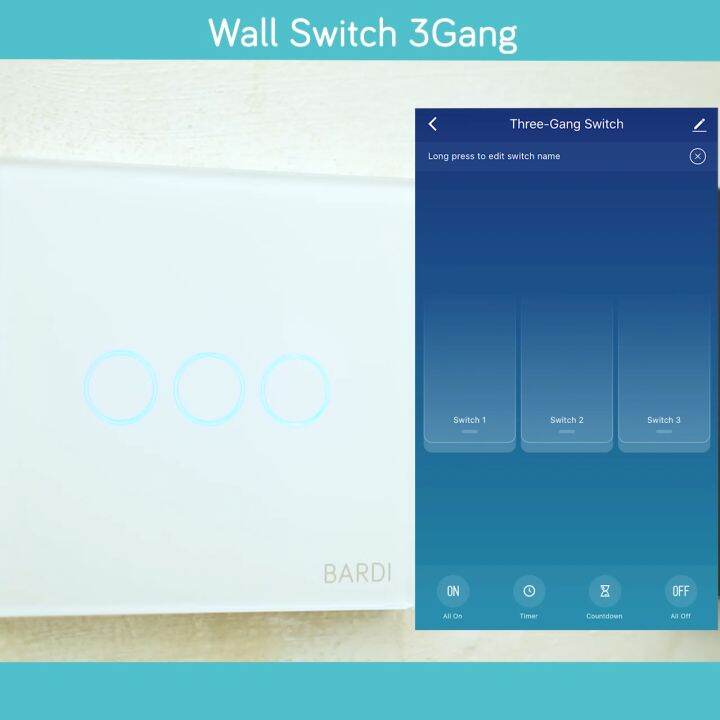 BARDI Smart Wall Switch EU3 Gang PUTIH Saklar WiFi Touch Sentuh ...