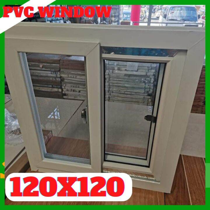 PVC SLIDING WINDOW 120X120 CLEAR GLASS WITH SCREEN BINTANA | Lazada PH