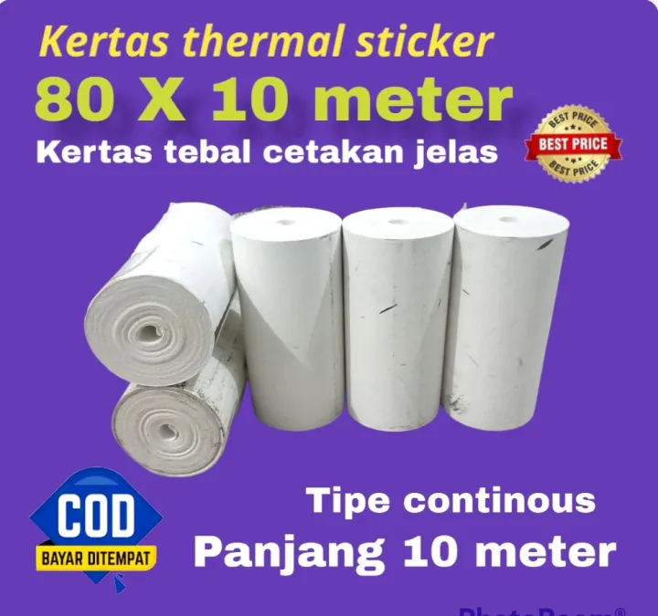 kertas thermal stiker printer 80mm panjang 10 meter tipe continuous ...