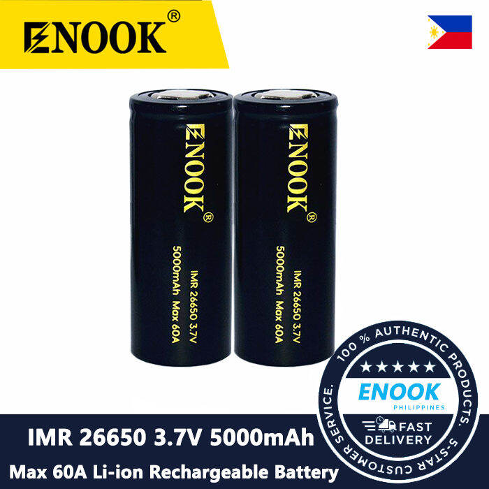 ENOOK Original Rechargeable Battery 26650 Li-ion 3.7V 5000mAh Flat 60A ...