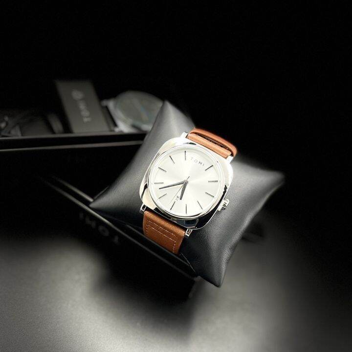 watchtime นาฬิกาข้อมือ TOMI แบรนดฺ์แท้ กันน้ำ 100% สายหนัง หน้าปัดสี่เ ...