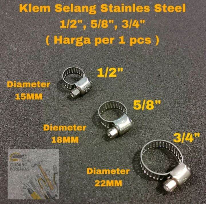 Klem Selang Stainless - Hose Clamp Cekak Selang 1/2 5/8 3/4 7/8 Inchi ...