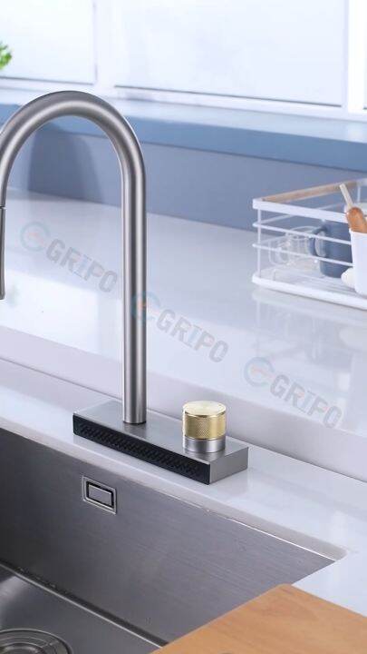 GRIPO High End 304 Stainless Waterfalls pull type hot and cold kitchen ...