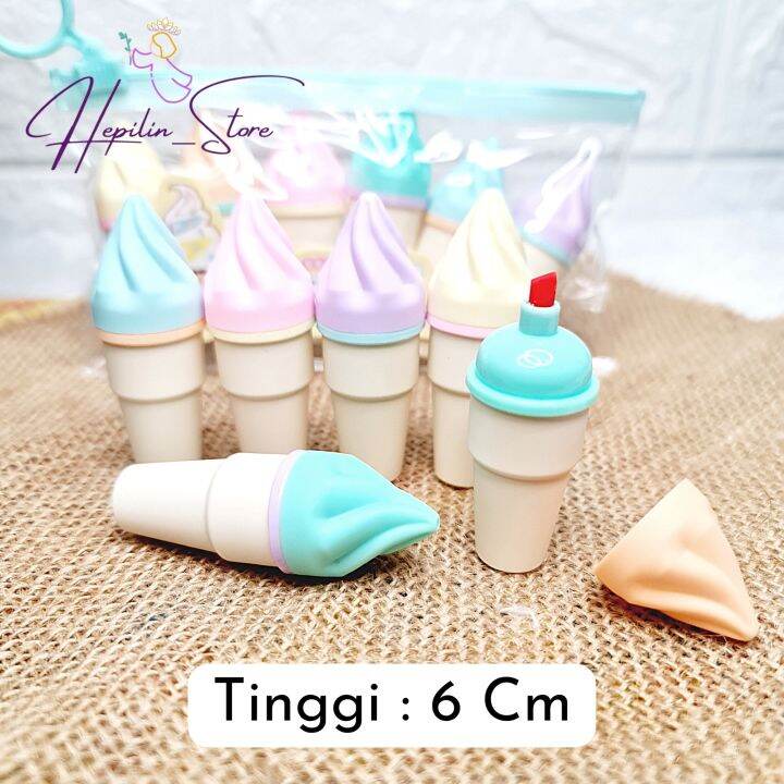 Highlighter 1 Set isi 6 Pcs ICE CREAM CONE Kecil / Stabilo Set Unik ...