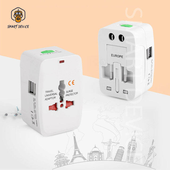 All in One Universal International Plug Adapter 2 USB Port World Travel AC Power Charger Adapter ...