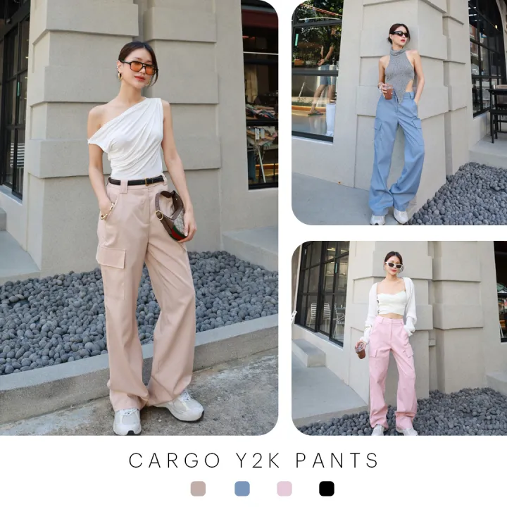 Cargo Y2K pants - กางเกงสไตล์สาว 2000 มาพร้อมกระเป๋ากางเกงใบใหญ่ด้านข้าง | Lazada.co.th