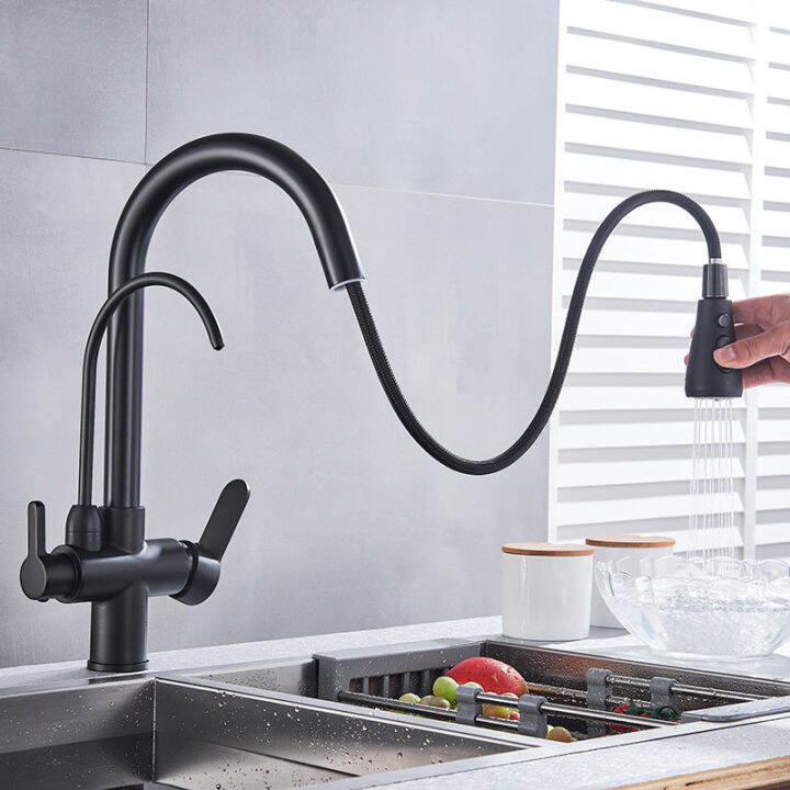 Pull Out Kitchen Faucet with Purifier Water Spout Black Copper Dual ...
