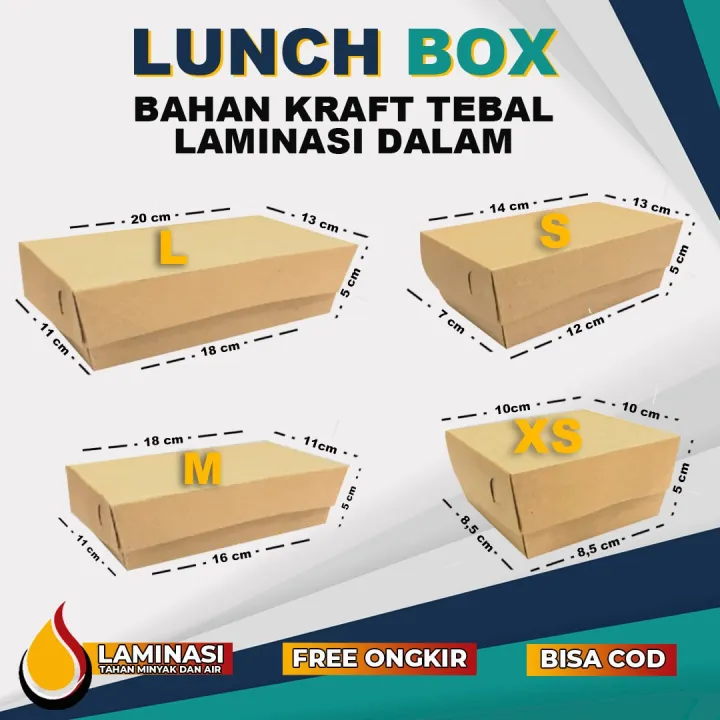 Lunch Box Paper Kraft Isi 50 Ukuran L/M/S/XS, Dus Nasi, Dus Catering ...