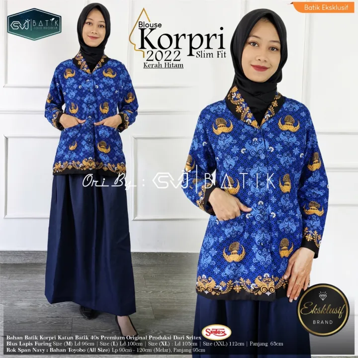 Seragam KORPRI KERAH HITAM Wanita Terbaru 2022 / Batik korpri cewek terbaru 2022 bahan katun ...