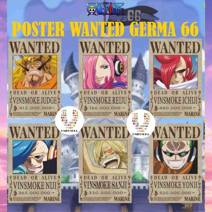 [UNIKUSUKA] POSTER ONE PIECE WANTED GERMA 66 VINZSMOKE FAMILY 6 POSTER TEBAL JUDGE REIJU ICHIJI ...