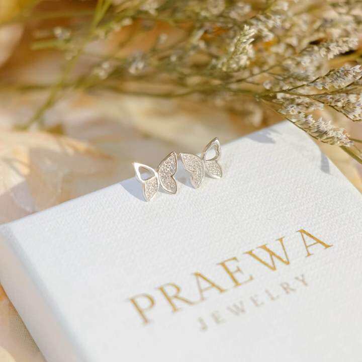 Praewa Jewelry - Nabi Butterfly earrings ต่างหูเงินแท้ เพชรสวิส ...