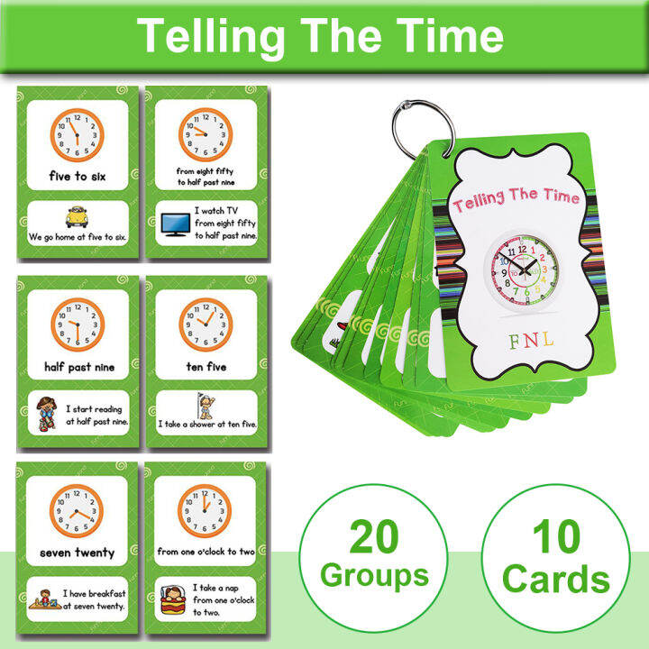 Kids Flashcards Learn To Tell Time Analog Clock Math Game Flash Cards ...