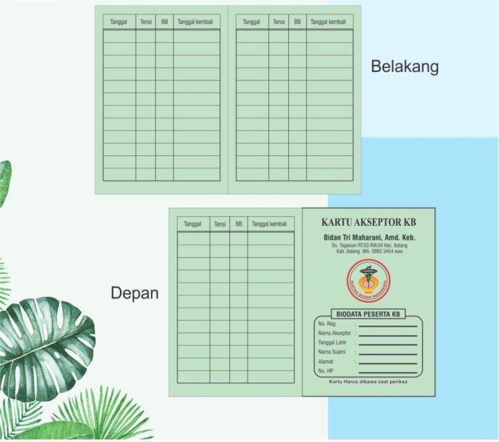 isi 100 pcs Kartu KB/Kartu Peserta KB/Kartu Akseptor KB/Buku KB/Buku ...