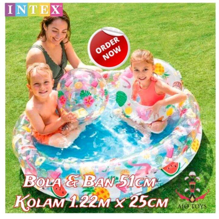 KOLAM RENANG ANAK 3 IN 1 INTEX SPLAS POOL SET BABY FUN SWIMRING 1.22M X 25CM BOLA / BAN 51CM ...