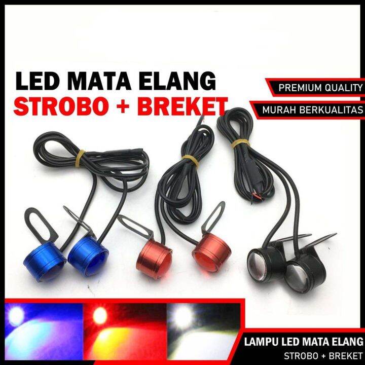 Lampu Mata Elang Strobo + Breket Motor Panoramic Flash 3 Mode Kedip Universal Eagle Eye Lamp ...