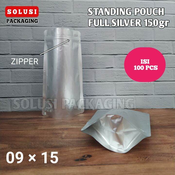 ISI 100 PCS Standing Pouch SILVER 150gr 9x15cm KPACK Plastik Klip ...
