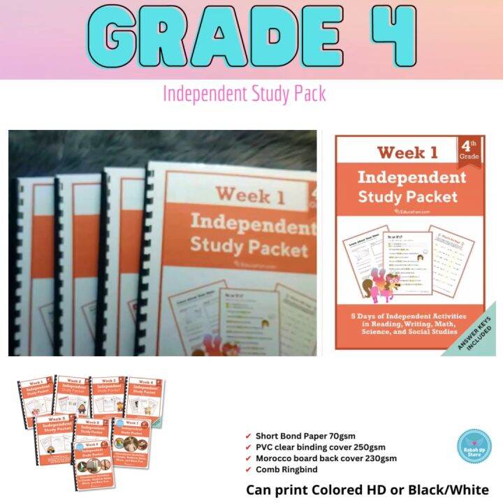 GRADE 4 Independent Study Pack Worksheet/Workbook HomeSchool Learning ...