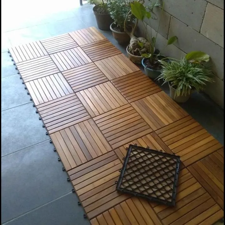 lantai kayu ubin kayu jati parquet decking tile motif panjang | Lazada ...