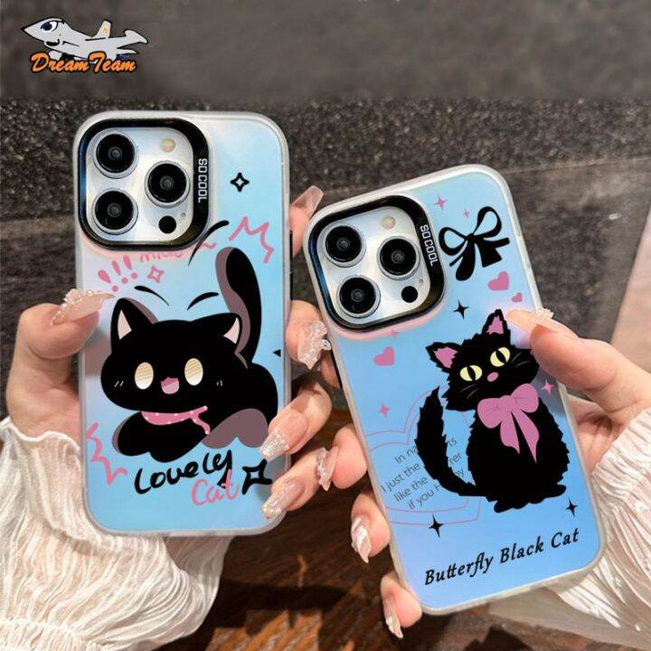 แมวดำน่ารักเคสมือถือไล่สีเลเซอร์การ์ตูนฝาหลังด้านสำหรับ Infinix Smart 5 ...