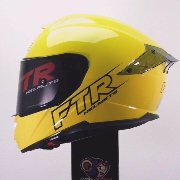 Helmet Full Face FTR XR2 Pro Plain Yellow Dual Visor with Free Visor ...