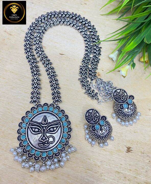 READY STOCK] women's party long chain set / color stone necklace set ...