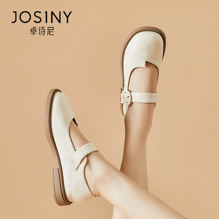 Josiny รองเท้าหนังสีขาวผู้หญิงสไตล์อังกฤษรองเท้าแมรี่เจนส้นแบนแบบใหม่ ...