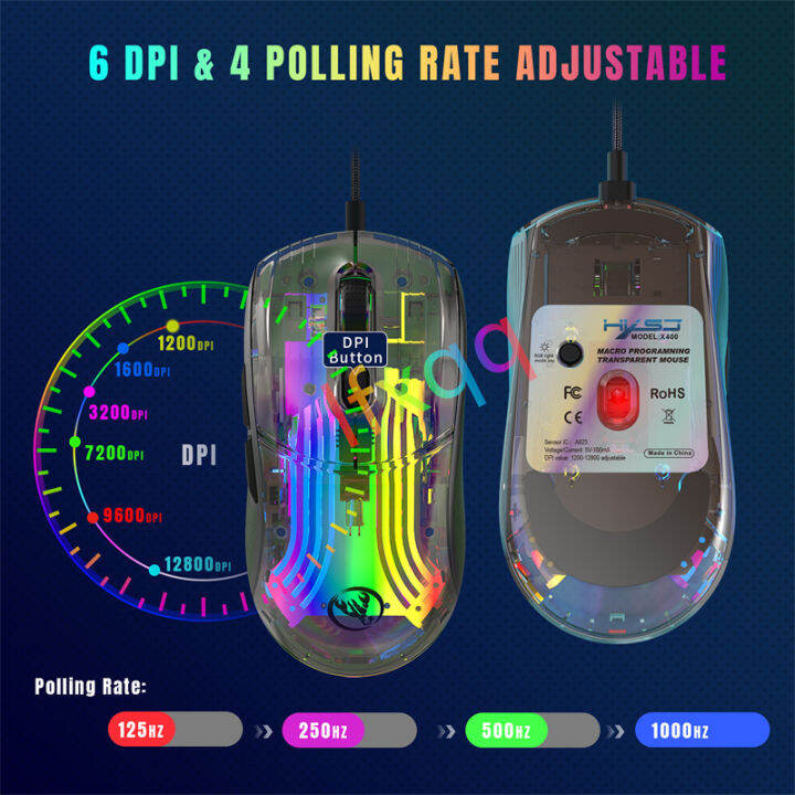 New mechanical wired transparent game mouse 12800DPI Gaming mouse7 key ...
