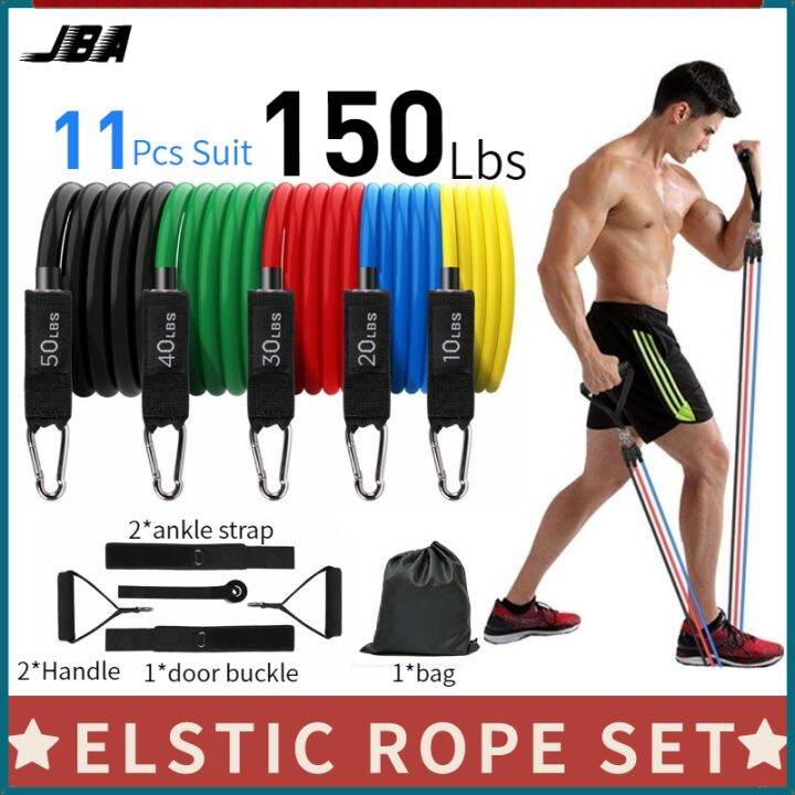 JBA Exercise Band For Workout Set 150 Lbs Adjustable Elastic TPE With ...