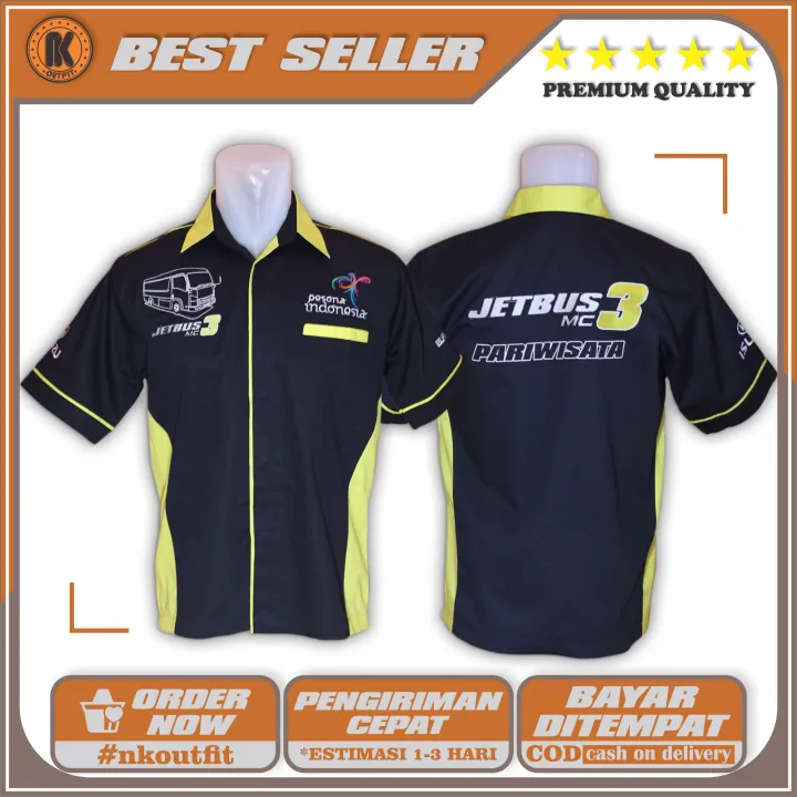 Kemeja ELF Jetbus 3 Pariwisata Hitam Kombinasi Kuning | Lazada Indonesia