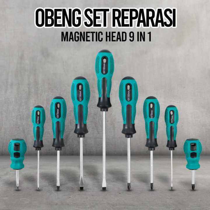 OBENG SET KOMPLIT 9 IN 1 SET OBENG MIN PLUS MAGNETIC SATU SET LENGKAP ...