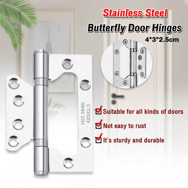 Jozoo 2Pcs Stainless Steel Butterfly Door Hinges 4 Inches Silver ...