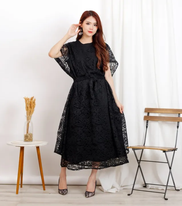 DRESS WANITA BROKAT LAPIS FURING MOSCREPE PREMIUM VANA / FASHION WANITA ...
