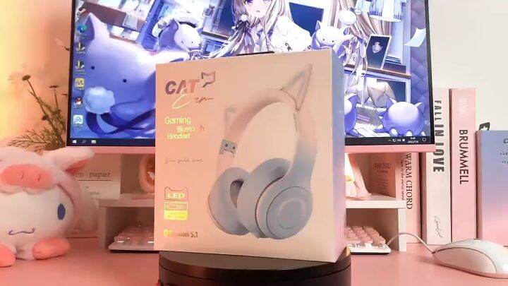 Yulozea หูฟังบลูทูธไร้สาย Gaming Headset หูแมวสีชมพู RGB Light 7.1 หู ...