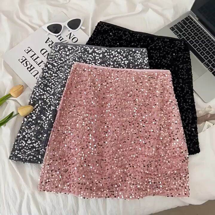Sequin Halfskirt High Waist Short Skirt A line Skirt Wrapped Hip Skirt for Women AIXIN | Lazada ...