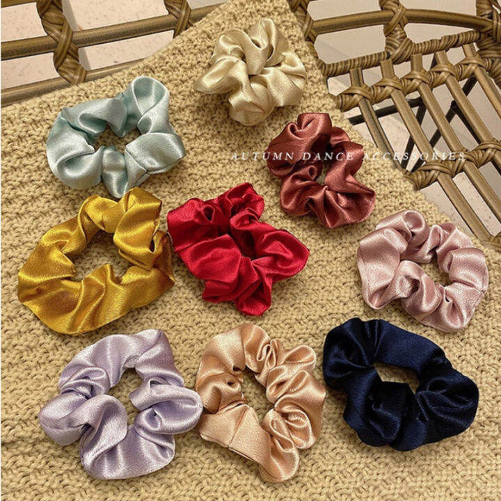Korean Satin Large Intestine Hair Ties Scrunchie Female Hair Rubber ...