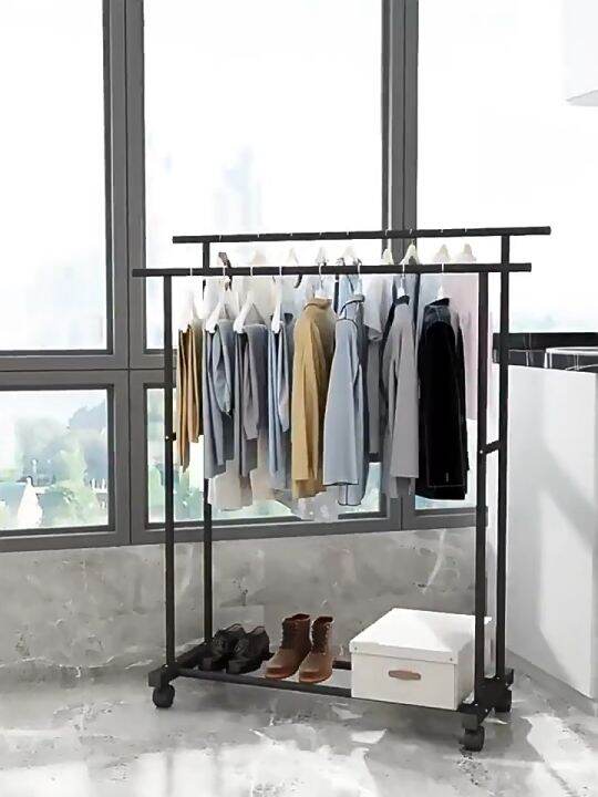 Extendable Clothes Rack with Wheels Double Pole Metal Clothes Hanger ...