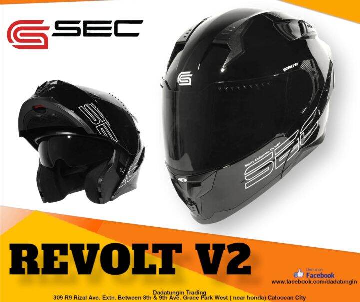 SEC Revolt v2 2023 Modular Helmet + FREE Extra Smoke Visor and Spoiler ...