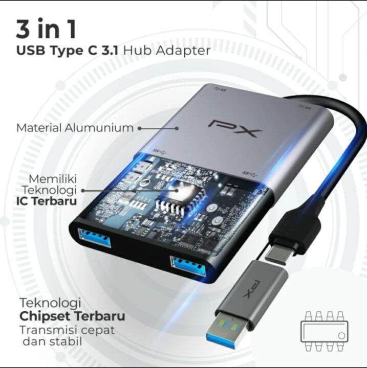 PX Converrer adapter usb a dan type C hub comverter2 port PX UCH24 | Lazada Indonesia